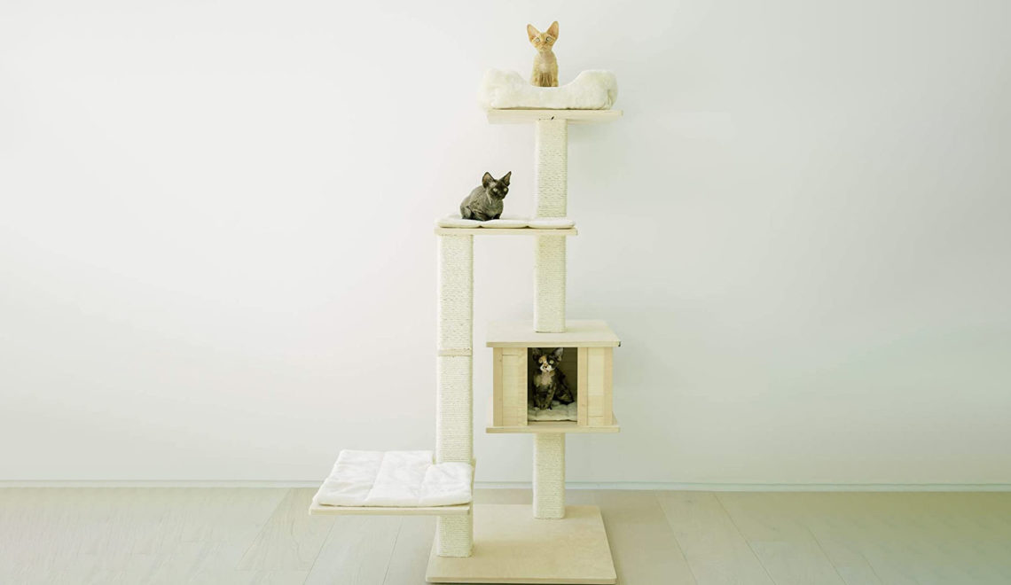 Pawmona Natural Wood Modern Cat Tree • Hauspanther